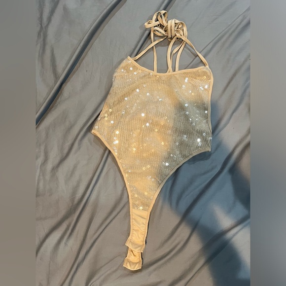 Misspap | Tops | Nwt Sequin Body Suit Misspap Cream | Poshmark